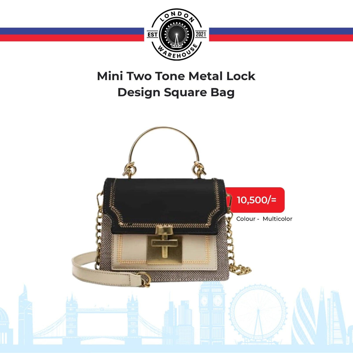 Mini Two Tone Metal Lock Design Square Bag | toylibrary.lk